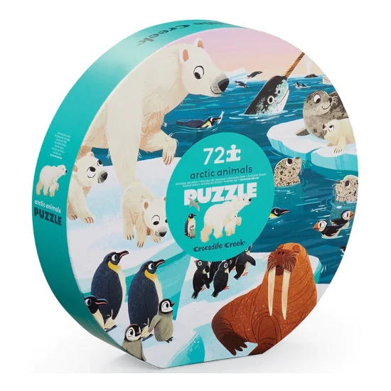Croc Creek Round Box Puzzle,: Arctic Animals, 72pcs – Nature Discoveries